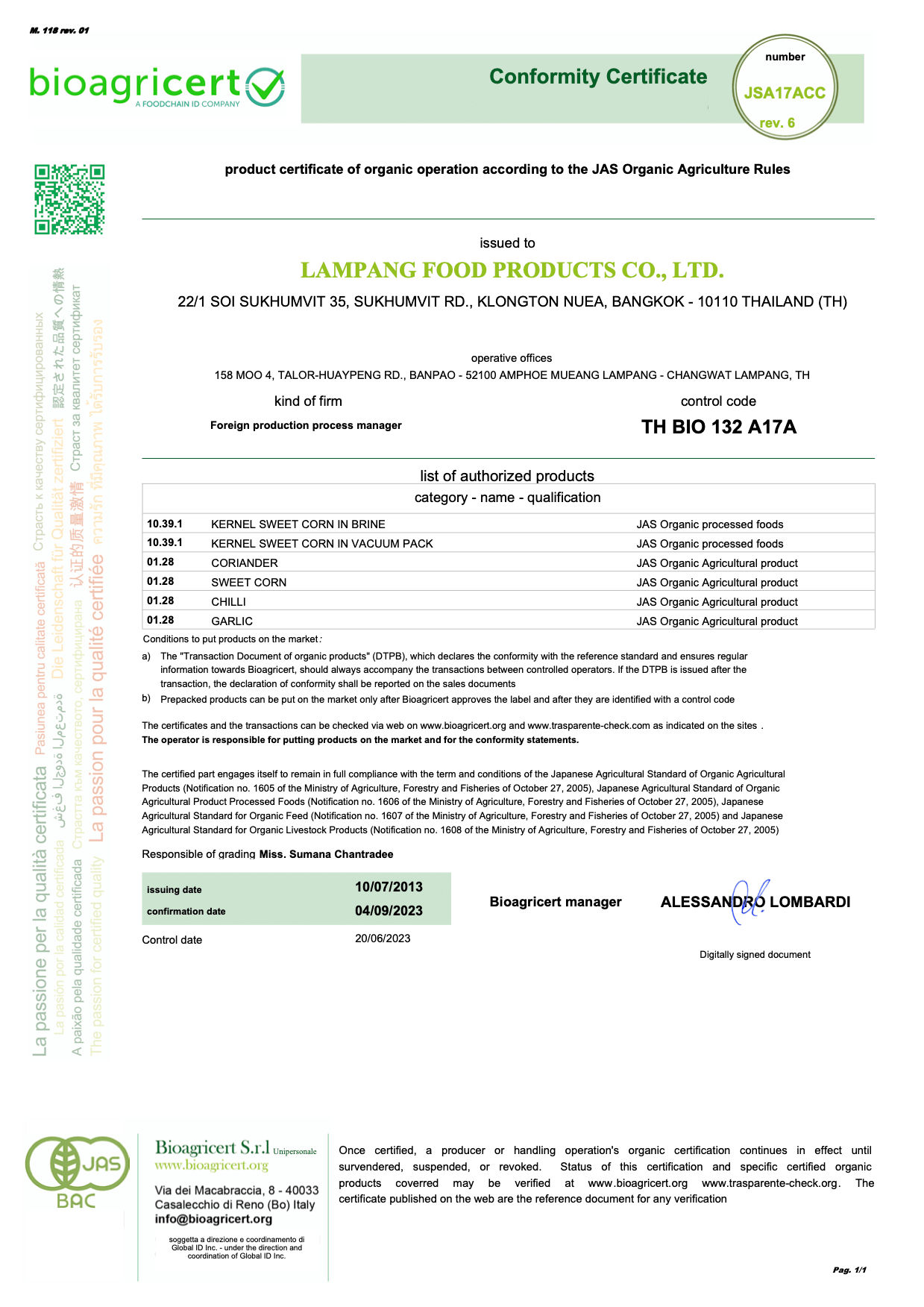 BAC JA Organic - Lampang Food